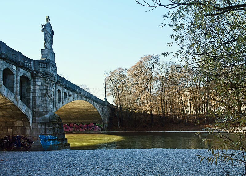 Munich, Maximilian Bridge on Isar River Editorial Stock Image - Image ...