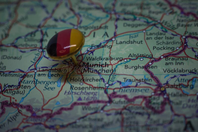 Munich Pinned on a Map with the Flag of Germany Stock Image - Image of ...