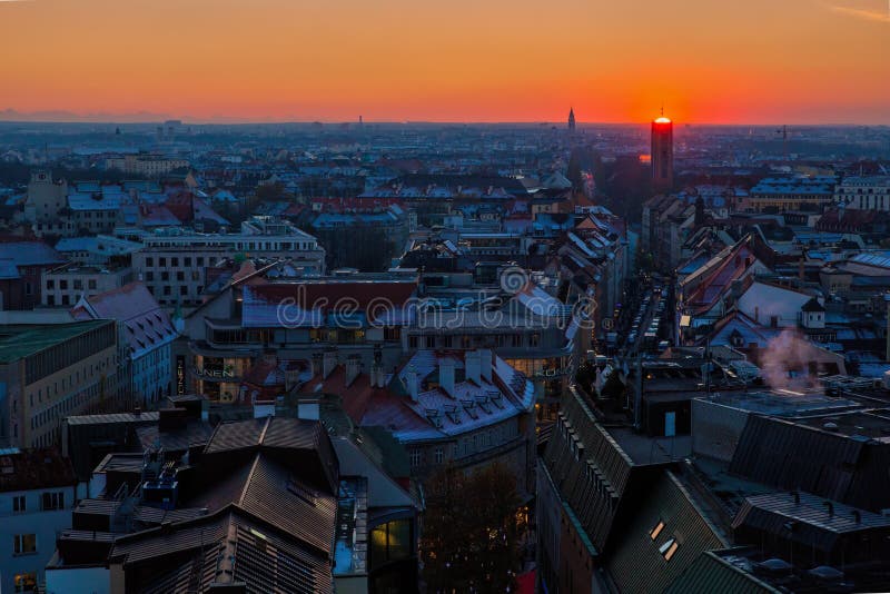 Munich skyline stock image. Image of skyline, sunset - 239684359