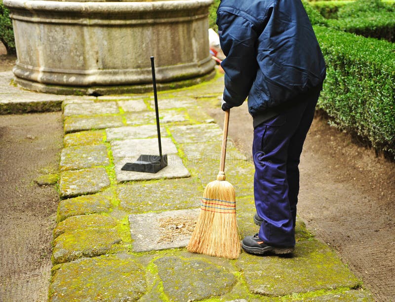 Municipal Cleaning Service, Sweeper Working Stock Photo - Image of ...