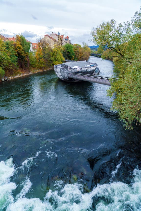 Mur River and Murinsel, Graz, Austria Stock Image - Image of historic ...