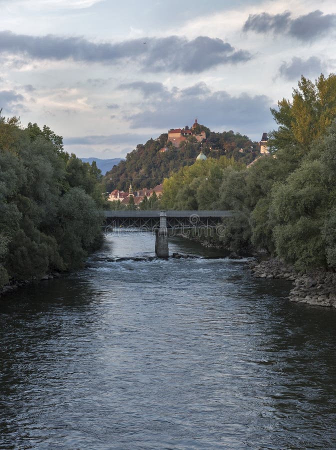 Mur River at Sunset in Graz, Austria. Stock Photo - Image of ...