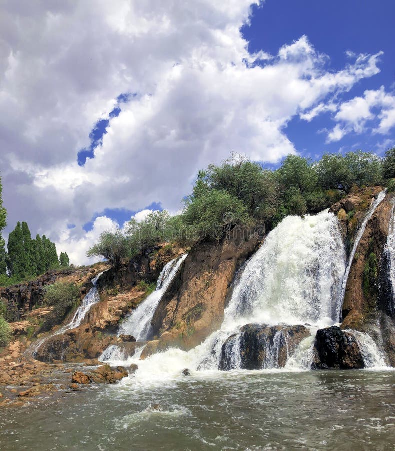 Muradiye Waterfall, Open-air Trees and Exuberant Waterfall View. Stock ...