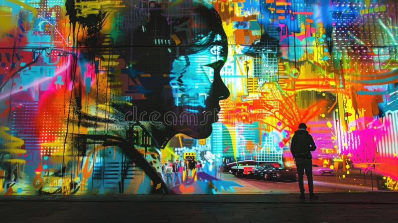Mural Artist with AI in Urban Setting AIG60 Stock Image - Image of ...