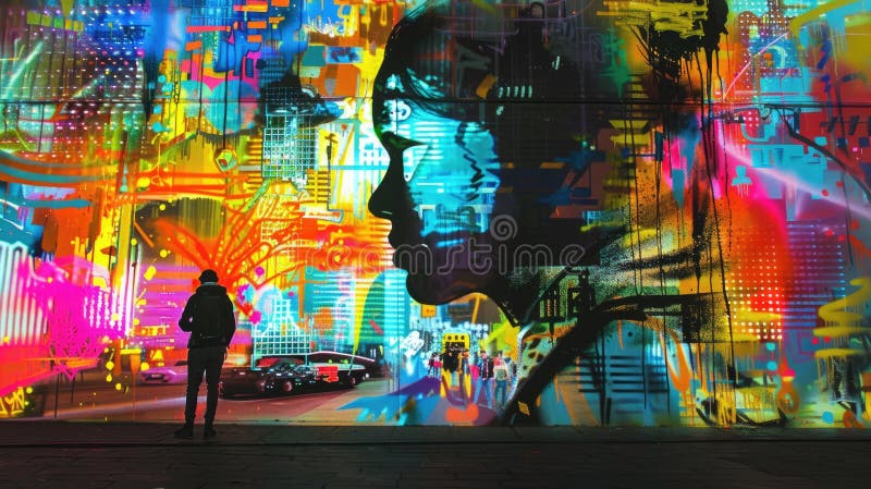 Mural Artist with AI in Urban Setting AIG60 Stock Image - Image of ...