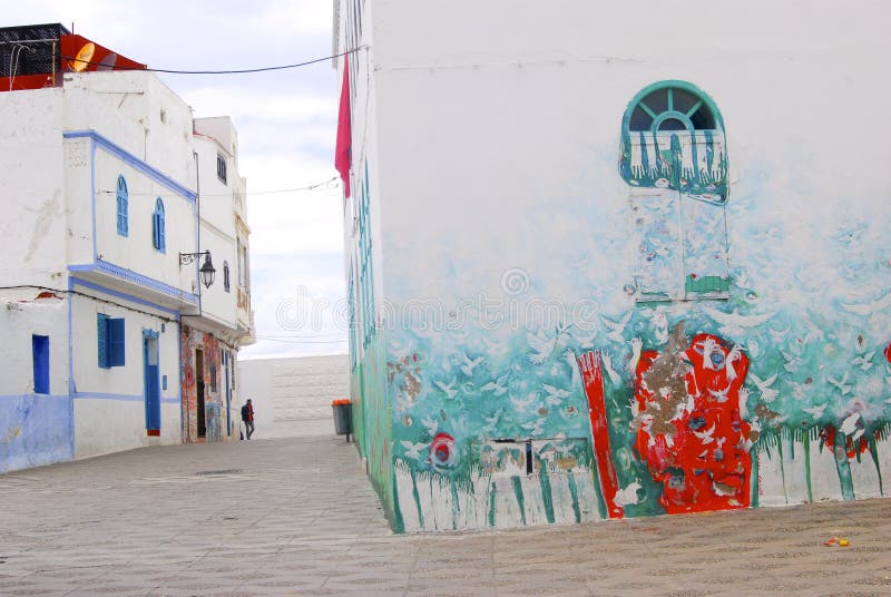 Mural, Asilah, Morocco stock image. Image of home, doves - 49545983