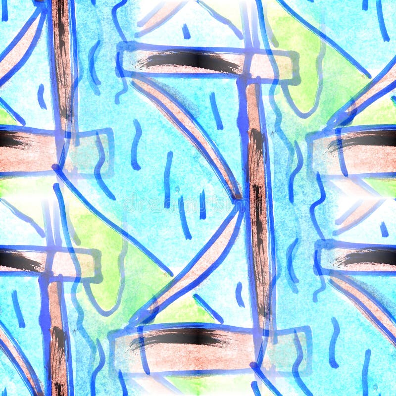 Mural Background Seamless Pattern River, Bridge Stock Image - Image of ...