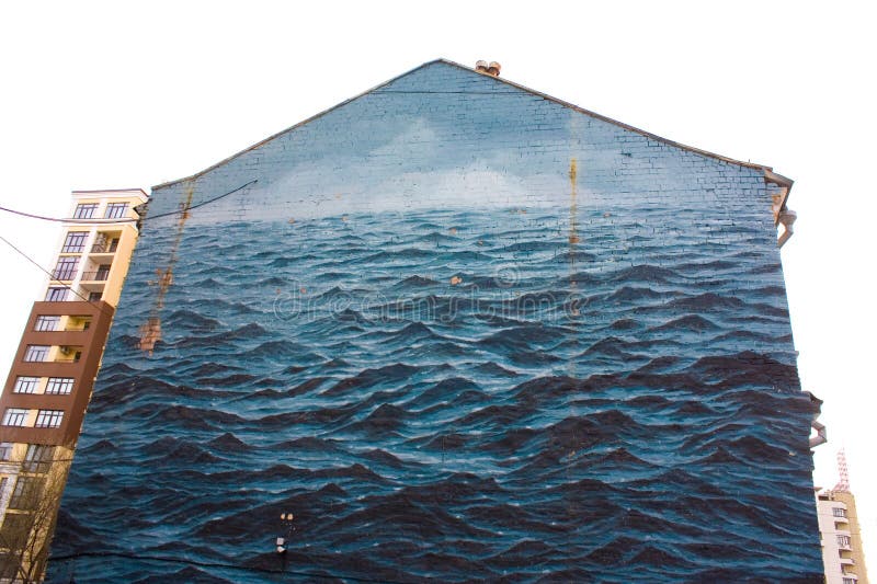Mural with Blue Sea in Kyiv, Ukraine Editorial Photography - Image of ...