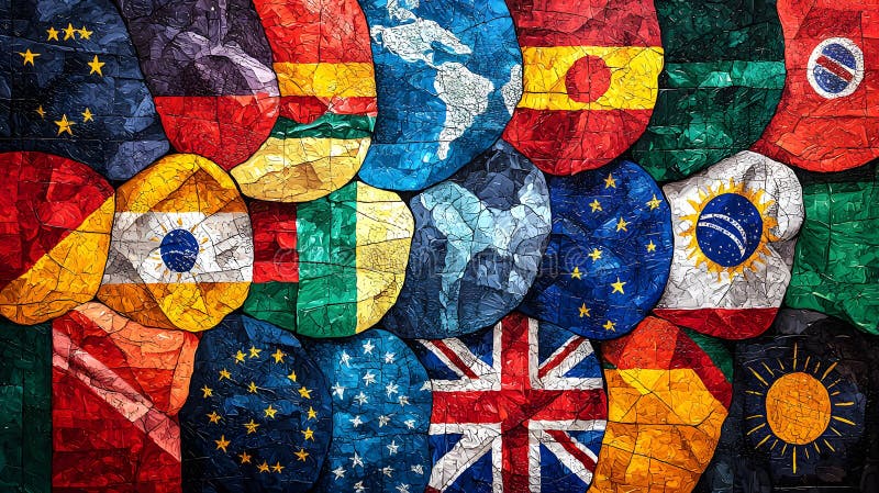 Mural Displaying Flags from Various Countries Stock Illustration ...