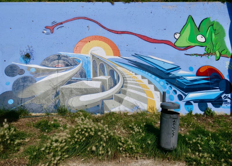 Mural of a Graffiti Lizard on a Historic Wall in Lisbon, Portugal ...