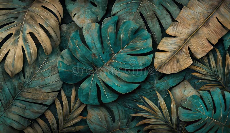 A Mural for the Room Featuring Tropical Leaves Stock Image - Image of ...