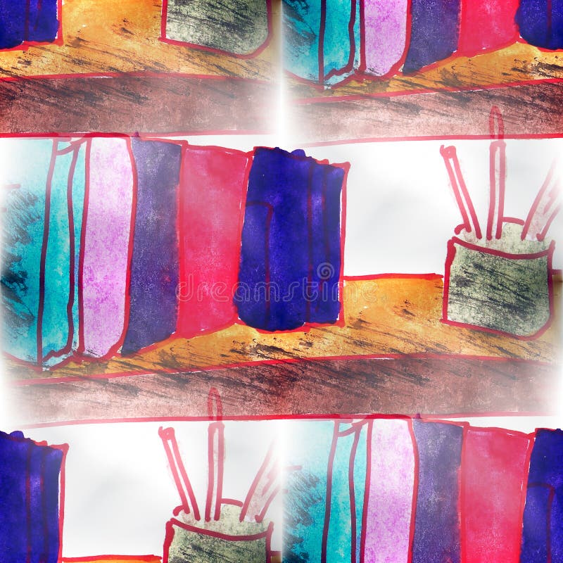 Mural Seamless Books, Pens Pattern Background Stock Illustration ...