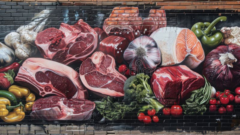 Mural Various Meats. Wall Paint for Cafe and Restaurant Stock Image ...