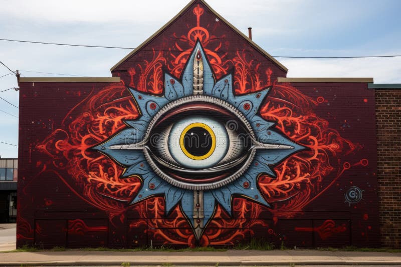 A Mural on a Wall Featuring a Large, Detailed Evil Eye Stock ...