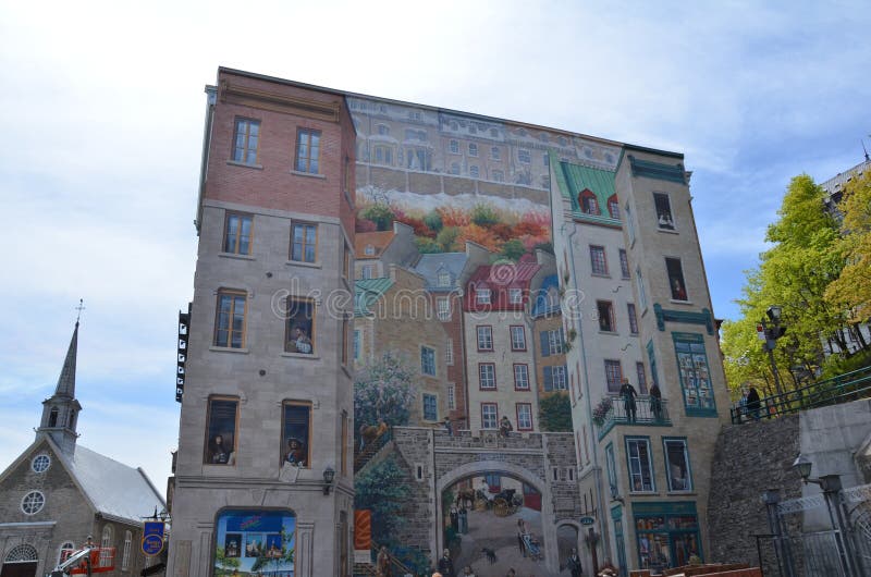 Mural with Windows Painted on Tall Building in Quebec Canada Editorial ...