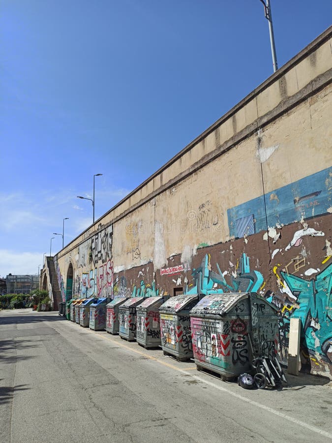 Murales and Sprayed Garbage Cans in Bologna Italy Editorial Image ...