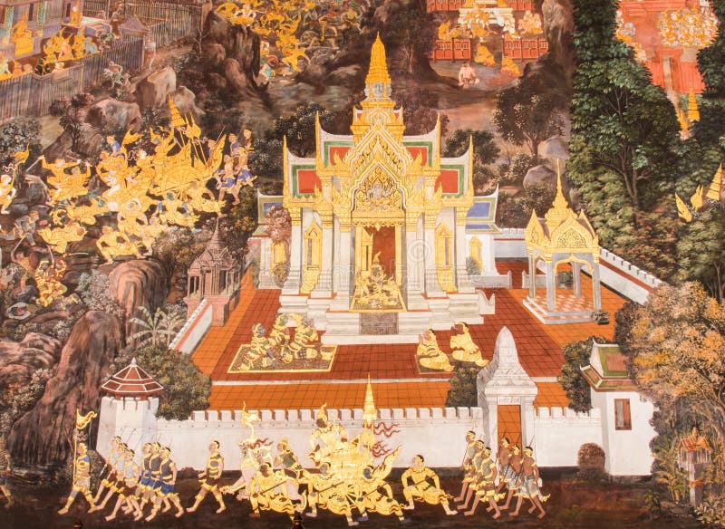 Murals at Wat Phra Kaew stock image. Image of thailand - 44729537