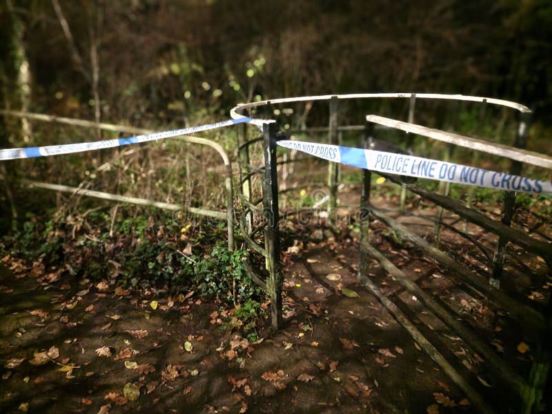 Murder Scene with Signs on the Fence Stock Photo - Image of direction ...