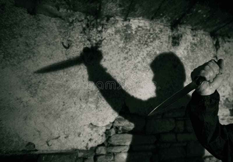 Murderer with Big Knife and Shadow Horror Scene Stock Image - Image of ...