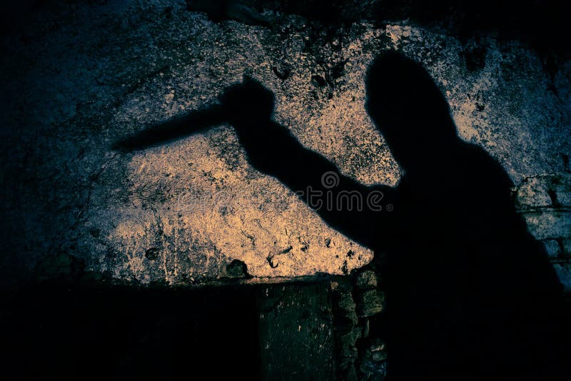 Murderer with Big Knife and Shadow Horror Scene Stock Photo - Image of ...