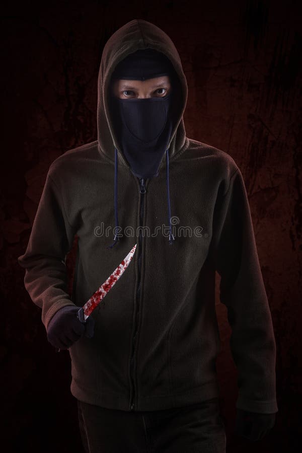 Murderer with Bloody Knife 1 Stock Image - Image of evil, homicide ...