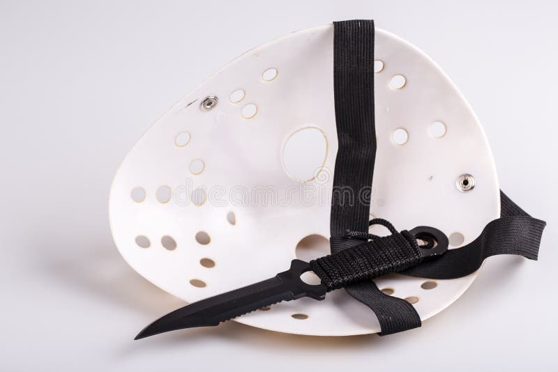 Murderer Mask and Knife on White Stock Image - Image of dangerous, face ...