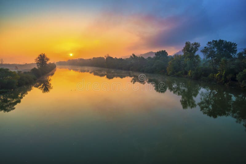 Mures River at the Sunrise , Romania Stock Image - Image of landscape ...