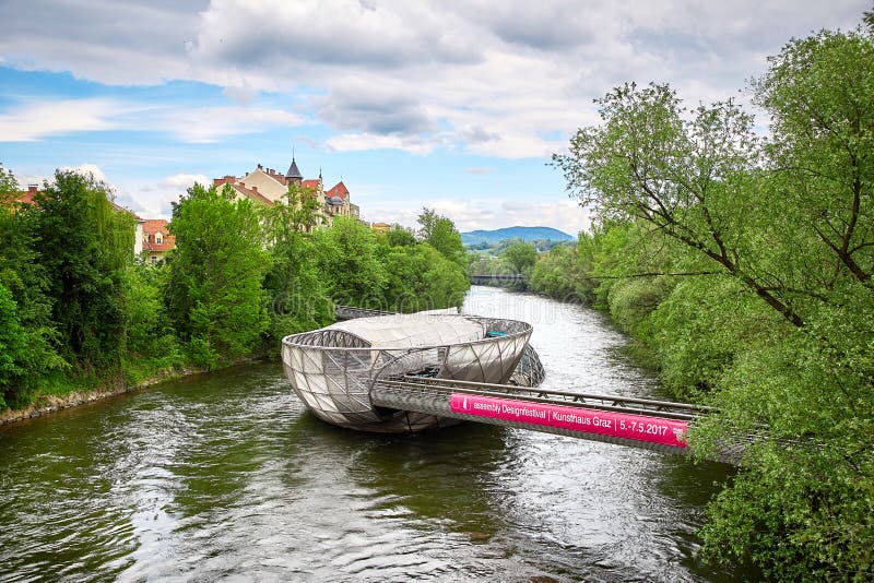 The Murinsel Bridge in Graz Old Town, Austria Editorial Photography ...