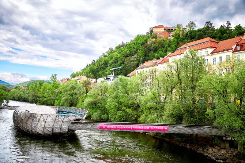 The Murinsel Bridge in Graz Old Town, Austria Editorial Image - Image ...