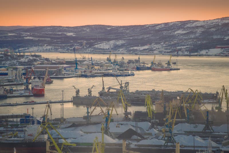 Murmansk Port in February Sunset Editorial Photography - Image of ...