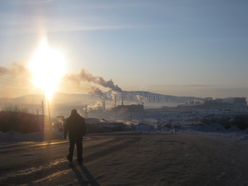 Murmansk winter factory stock photo. Image of pipe, distillery - 63417578