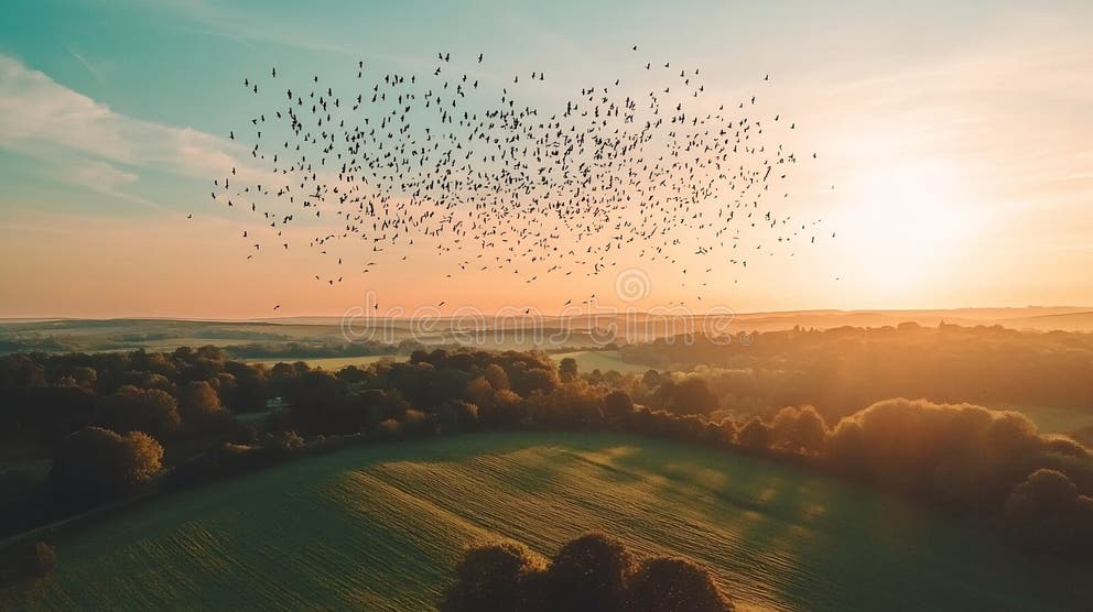 A Murmuration of Starlings Swirls Over Fields, Creating Stunning ...