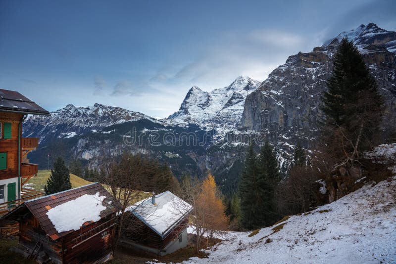Murren Village with a View of Eiger and Monch Mountains - Murren ...