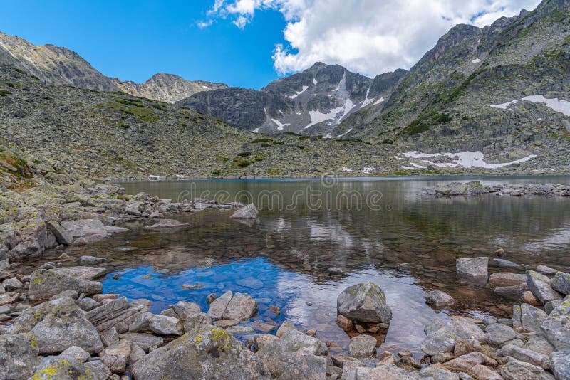 Musala Peak Mirroring at a Surface of a Mountain Lake in Bulgaria Stock ...