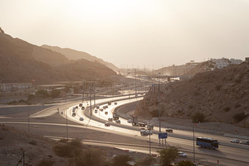 Muscat Expressway at Sunset, Oman Stock Photo - Image of transportation ...