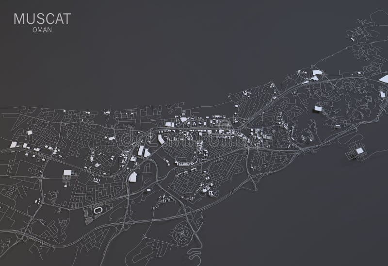 Muscat Map, Satellite View, Oman Stock Illustration - Illustration of ...