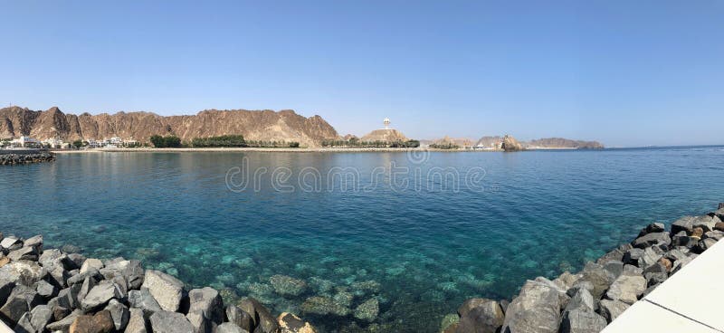 Muscat, Oman Corniche Panorama in Summer Stock Image - Image of coast ...