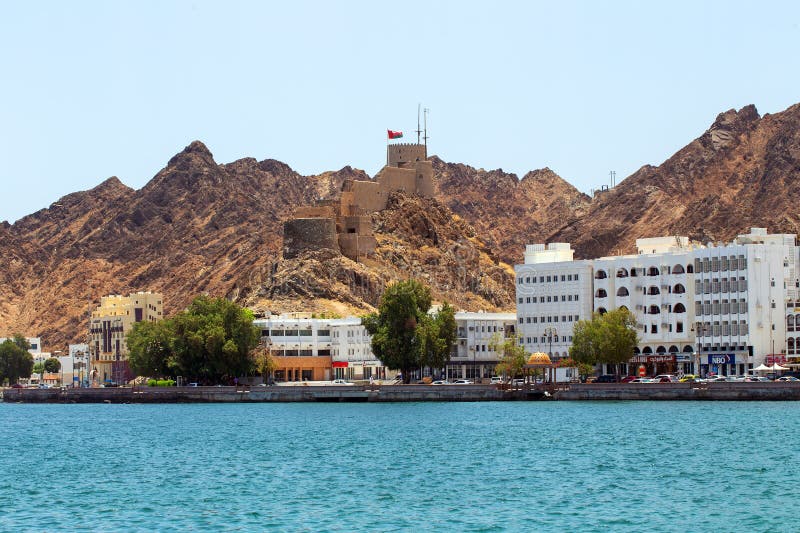 Mutrah Corniche with the Mutrah Fort in Muscat. View of a Fort in ...