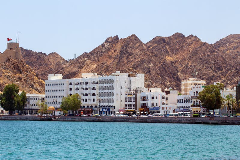 Mutrah Corniche with the Mutrah Fort in Muscat. View of a Fort in ...