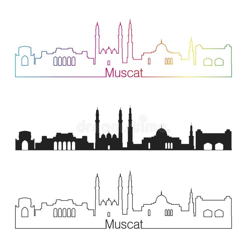 Muscat Skyline Linear Style with Rainbow Stock Vector - Illustration of ...