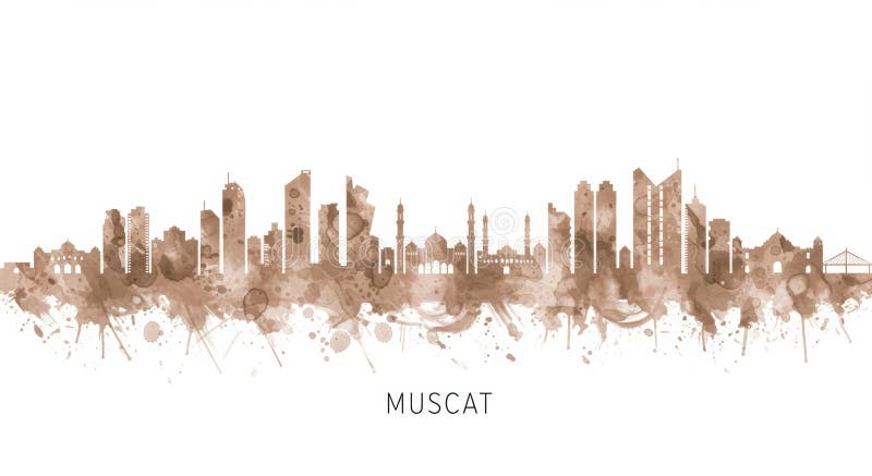 Muscat Skyline Silhouette with Artistic Splash Design Stock Image ...