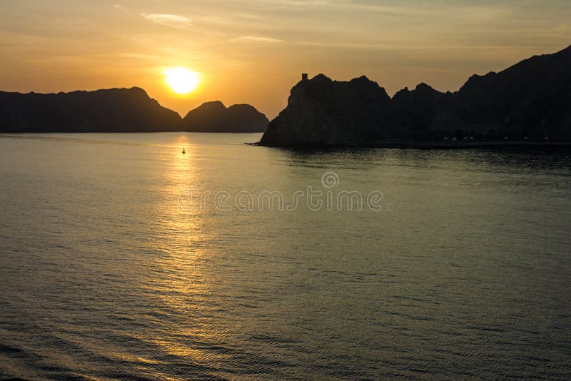 Muscat Sunset Mountain Sea View, Oman Stock Photo - Image of cruise ...