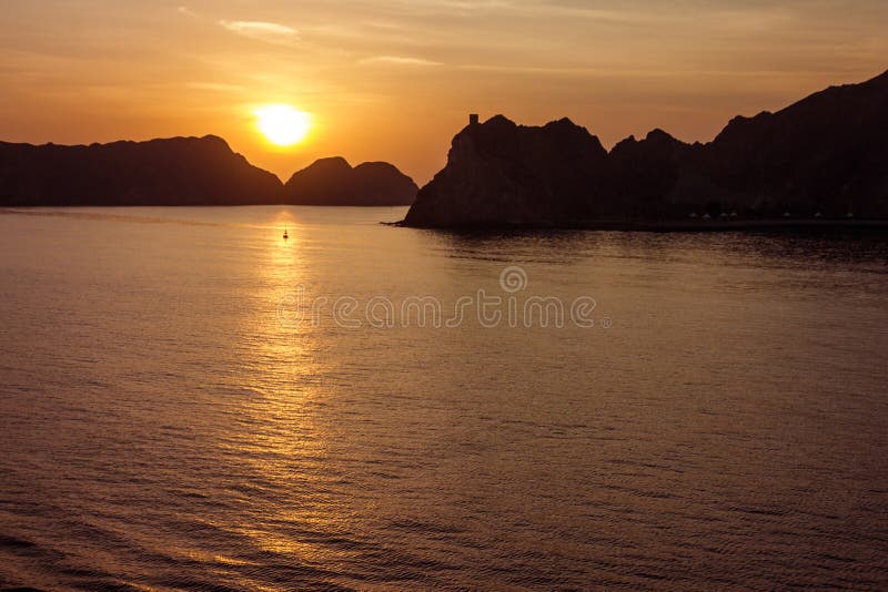 Muscat Sunset Mountain Sea View, Oman Stock Photo - Image of scene ...