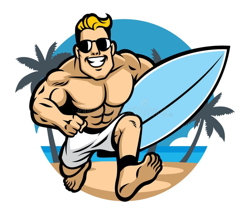 Muscle Body Surfer Running at the Beach Stock Vector - Illustration of ...