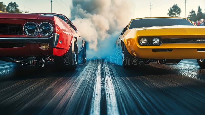 Muscle Car Drag Race Burnout Stock Illustration - Illustration of ...