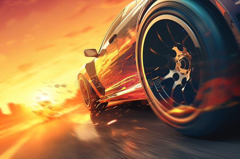 Muscle Car Drifting and Burning Wheels in Flames and Smoke. Ai ...