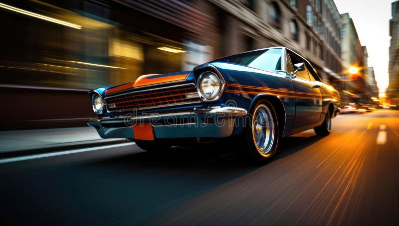 Muscle Car Rides Around the City Stock Illustration - Illustration of ...