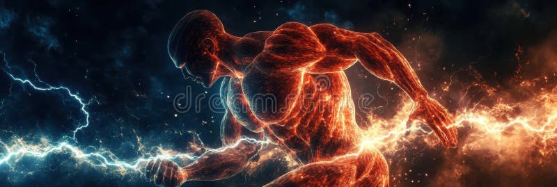 Muscle Fibers Electrify into Lightning Bolts Representing Strength and ...