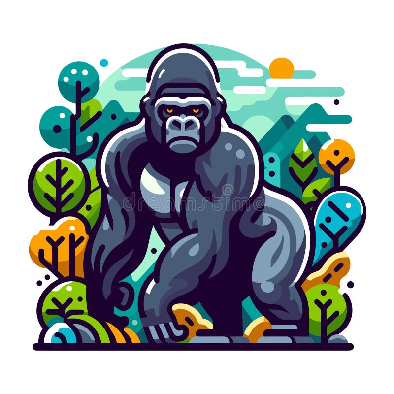 Muscle Gorilla Ape Monkey Mascot Design Logo Vector Illustration ...
