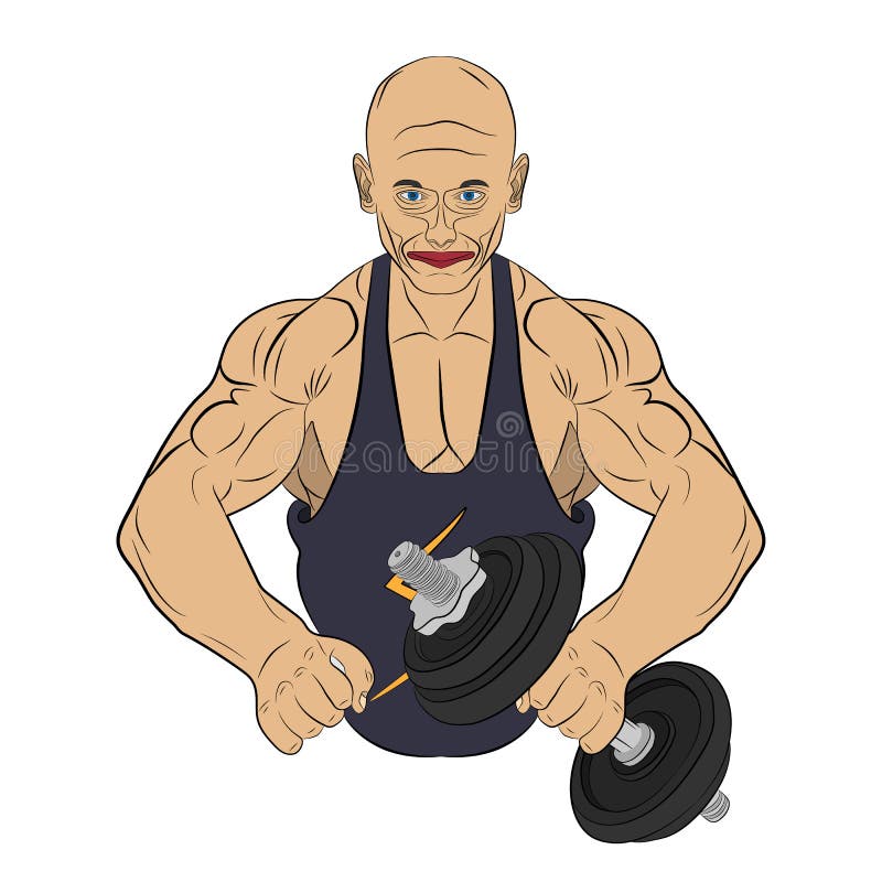 Muscle Man with Barbell. Body Building Concept Vector Drawing ...